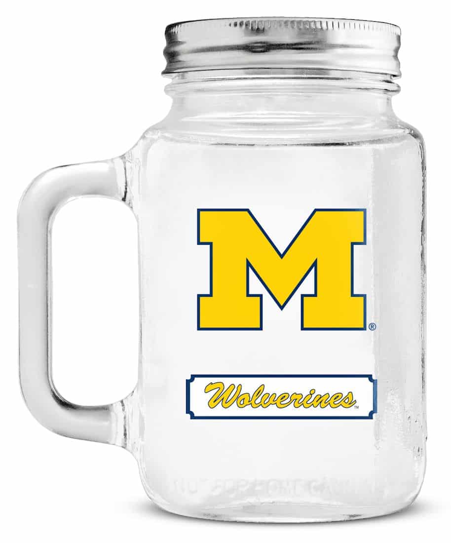 Michigan Wolverines NCAA Mason Jar Glass With Lid - Detroit Game Gear