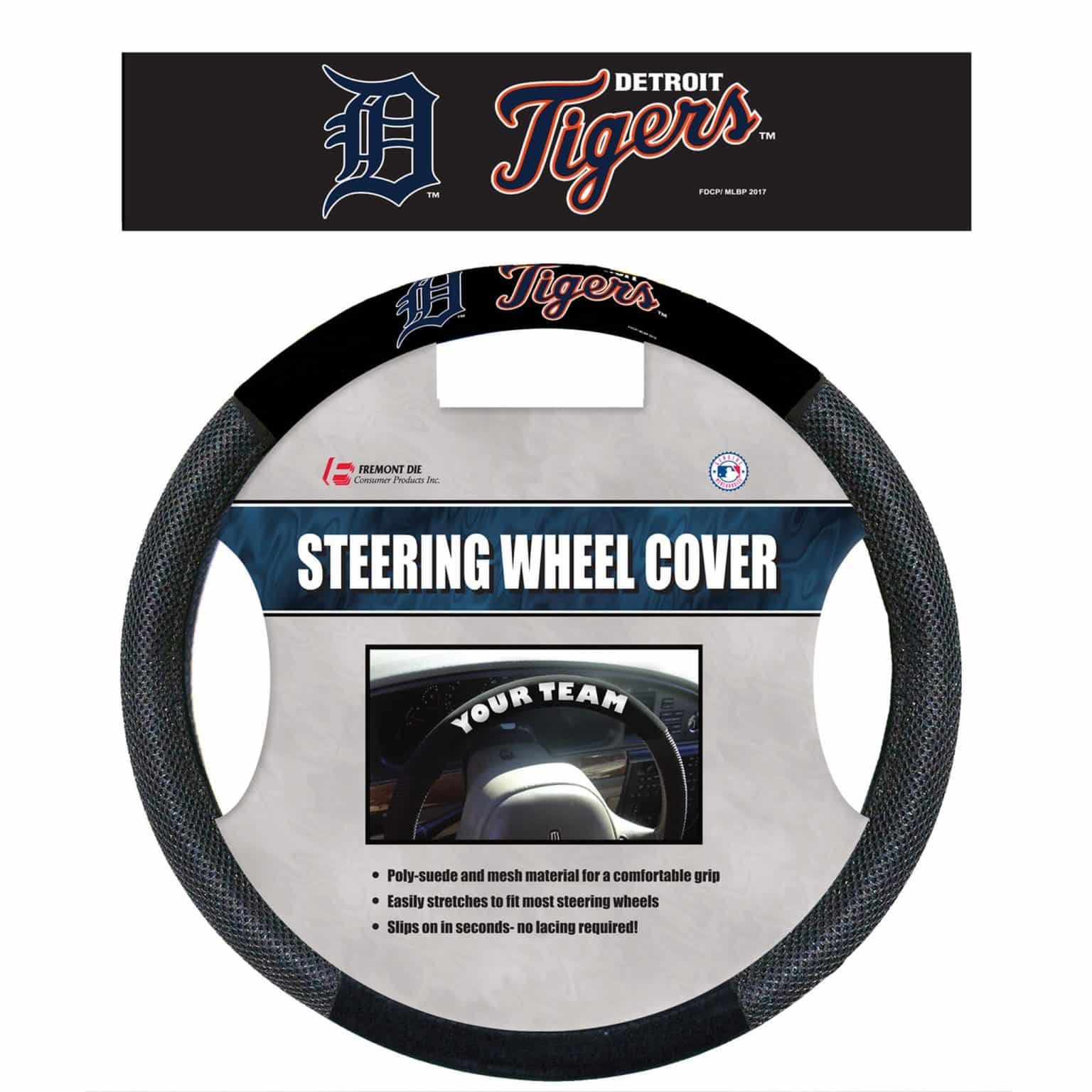 Detroit Tigers Mesh Black Steering Wheel Cover - Detroit Game Gear