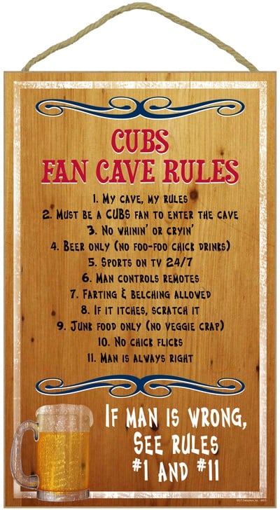 Chicago Cubs Fan Cave Rules Wood Sign - Detroit Game Gear