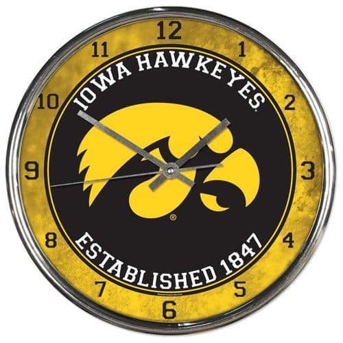 Iowa Hawkeyes Round Chrome Wall Clock - Detroit Game Gear