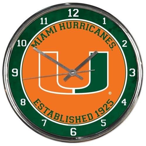 Miami Hurricanes Round Chrome Wall Clock - Detroit Game Gear