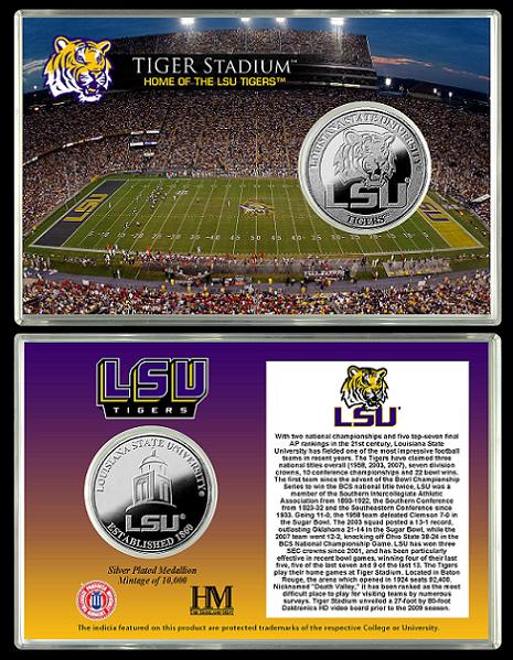 LSU Tigers Silver Coin Card - Stadium - Detroit Game Gear