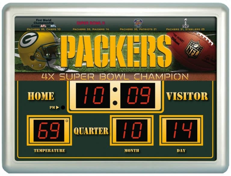 Green Bay Packers Clock - 14"x19" Scoreboard - Detroit Game Gear