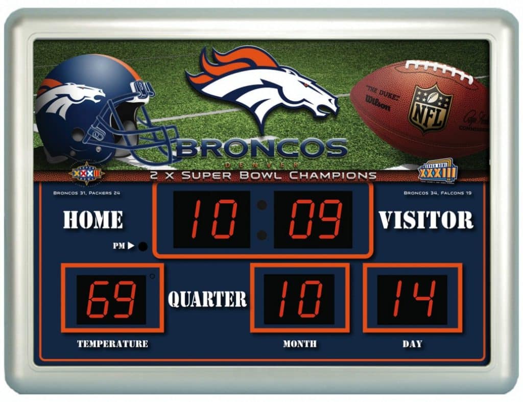 Denver Broncos Clock - 14"x19" Scoreboard - Detroit Game Gear