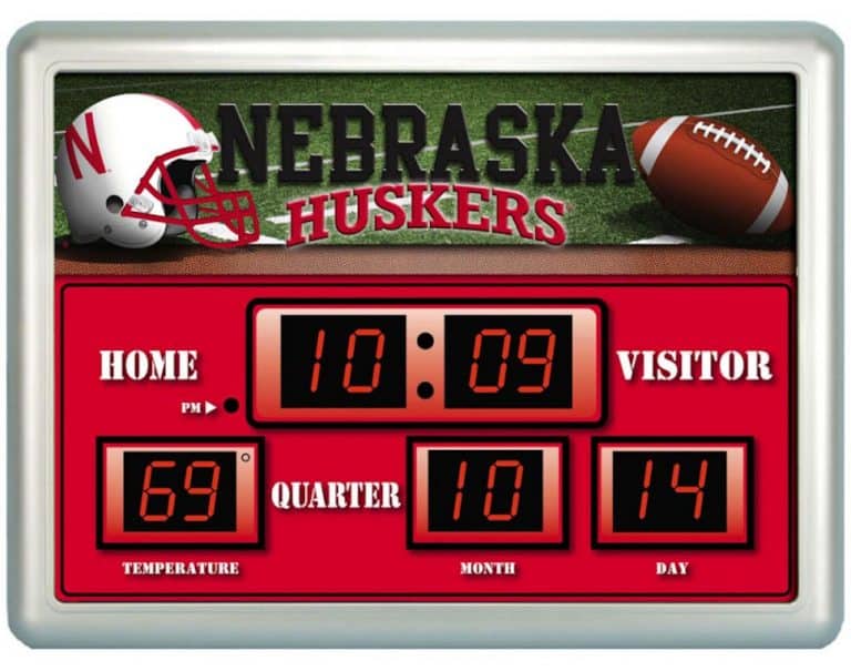 Nebraska Cornhuskers Clock - 14"x19" Scoreboard - Detroit Game Gear