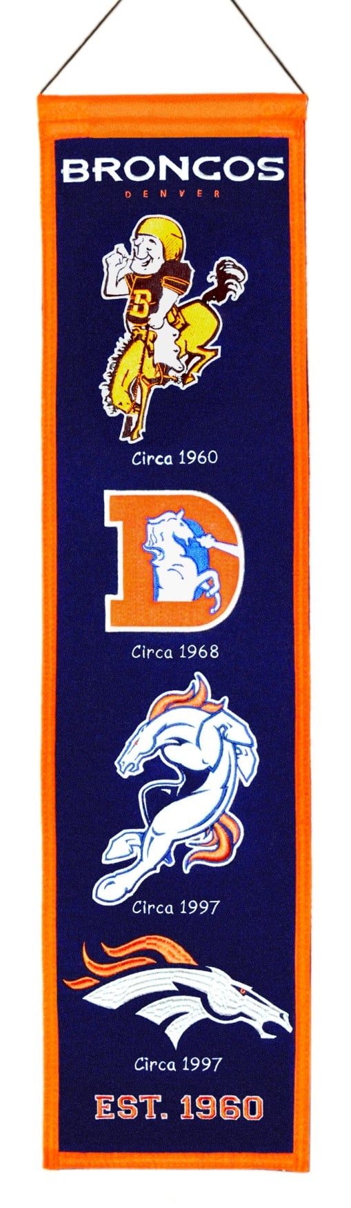 Denver Broncos Wool 8"x32" Heritage Banner - Detroit Game Gear