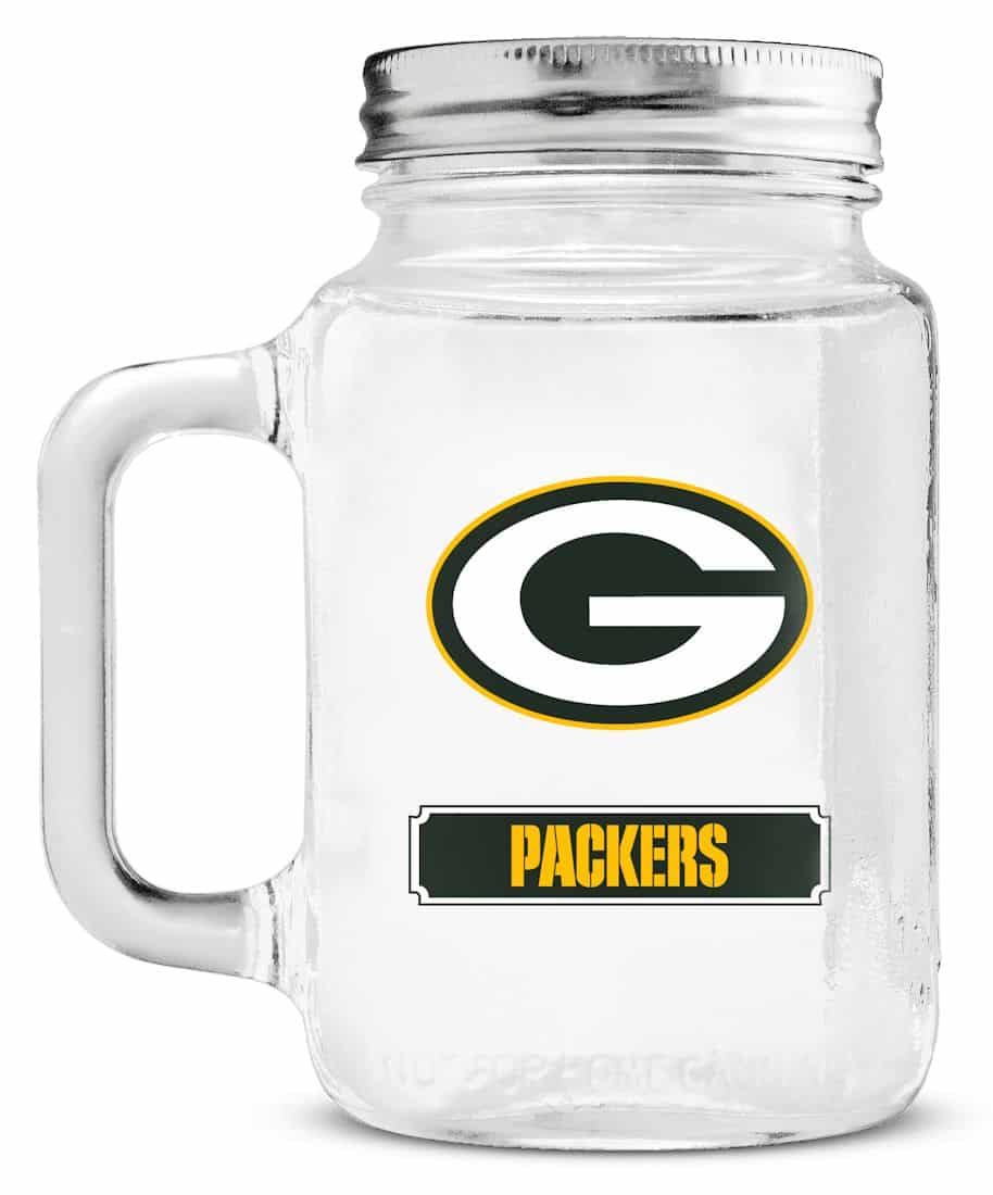 Green Bay Packers Mason Jar Glass With Lid - Detroit Game Gear