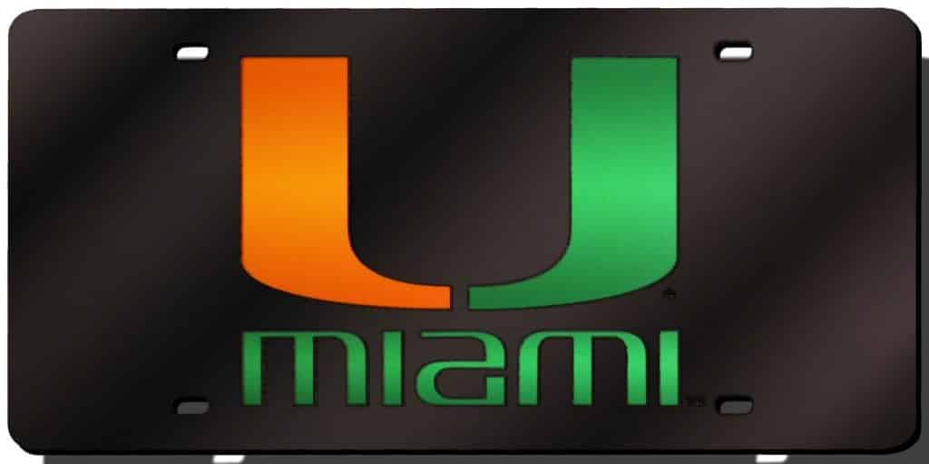 Miami Hurricanes Laser Cut Black License Plate - Detroit Game Gear