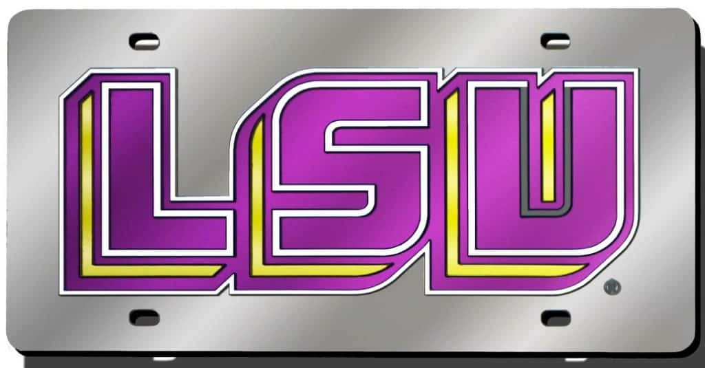 LSU Tigers Silver Laser Cut License Plate - Detroit Game Gear