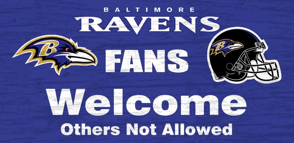 Baltimore Ravens Wood Sign - Fans Welcome 12"x6" - Detroit Game Gear