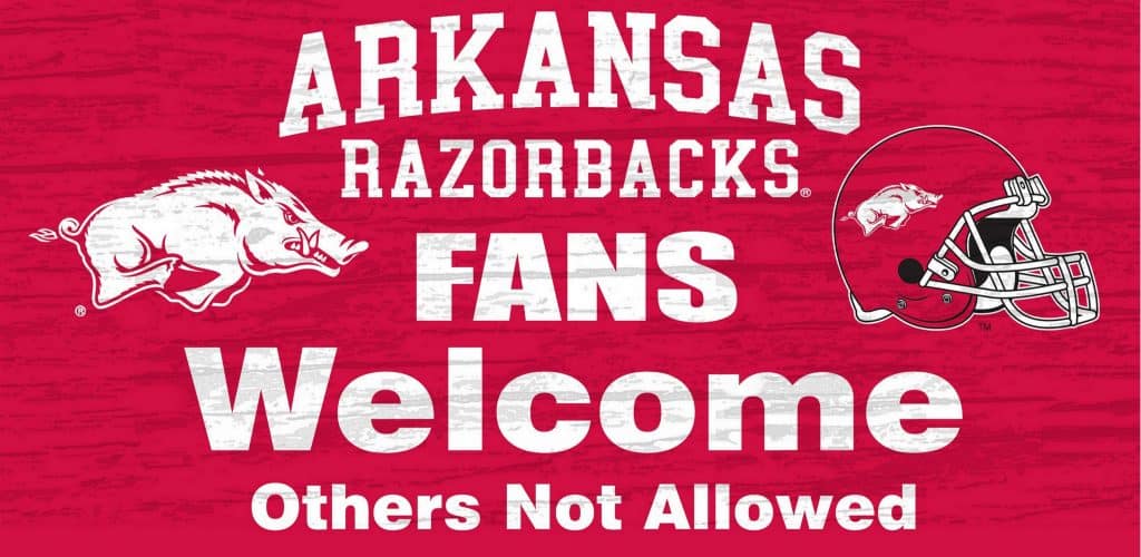 Arkansas Razorbacks Wood Sign - Fans Welcome 12"x6" - Detroit Game Gear