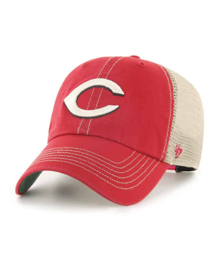 Cincinnati Reds 47 Brand Red Trawler Clean Up Khaki Mesh Snapback Hat ...