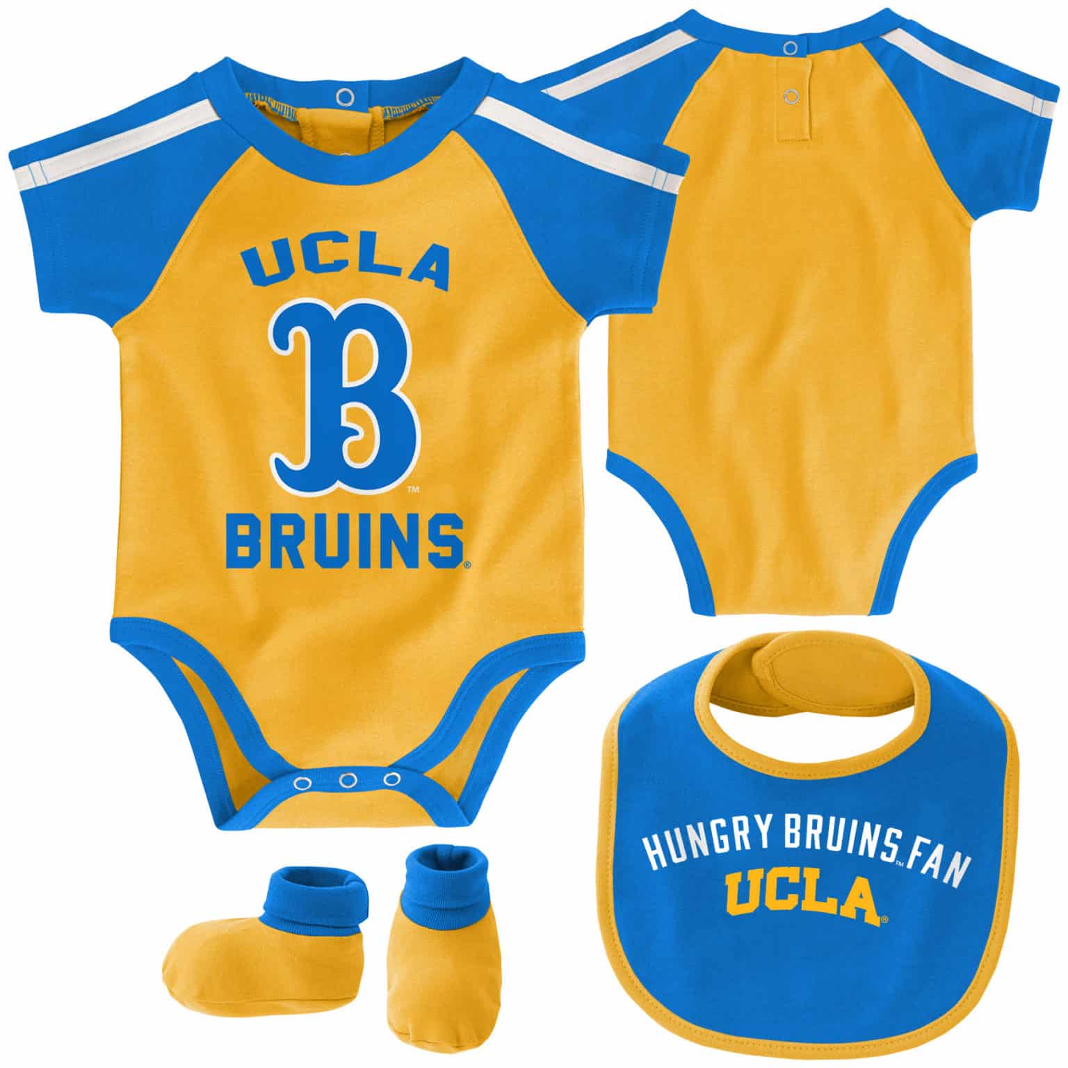 UCLA Bruins Baby Gold Blue 3 Piece Creeper Set - Detroit Game Gear