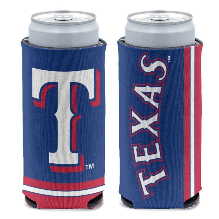Texas Rangers 12 oz Blue Slim Can Cooler Holder - Detroit Game Gear