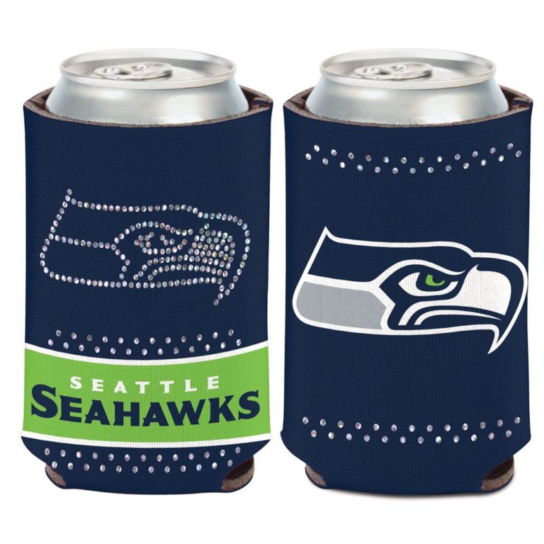 Seattle Seahawks 12 oz Bling Navy Can Cooler Holder - Detroit Game Gear