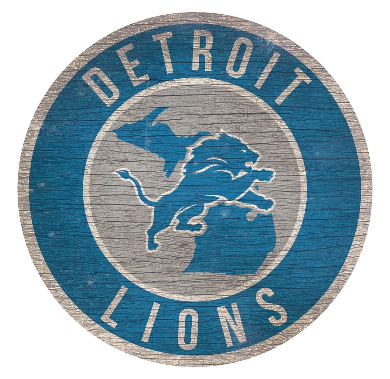 Detroit Lions Sign Wood 12 Inch Round State Design - Detroit Game Gear