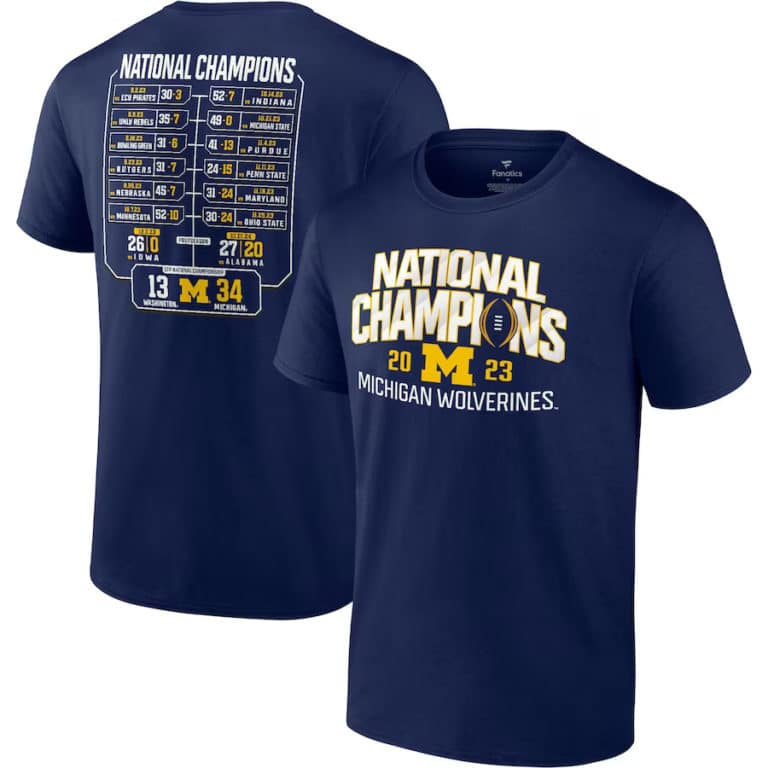 Michigan Wolverines Men's Fanatics 2023 National Champions Schedule Navy T-Shirt Tee - Detroit ...